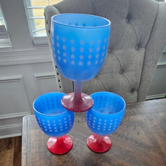 Dining | 3 Glass Thumbprint Goblets Usa Fourth 4th Of July Stars ...
